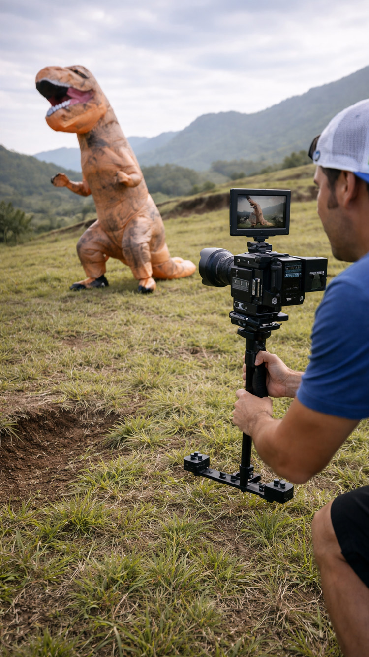 Behind the scenes of filming a running T-Rex