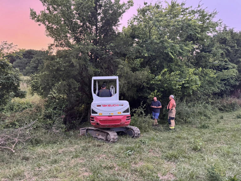 Calf rescued after falling into sink hole