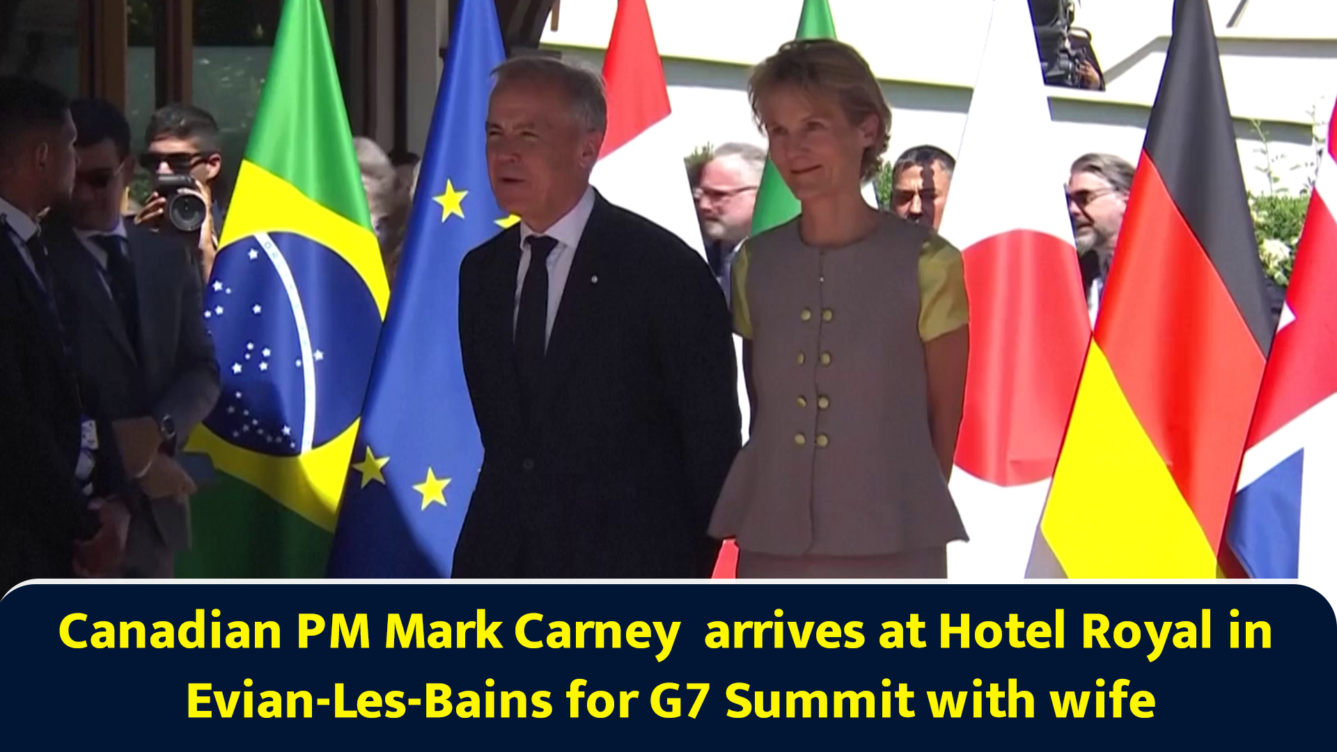 Canadian PM Mark Carney arrives at Hotel Royal in Evian-les-Bains for ...