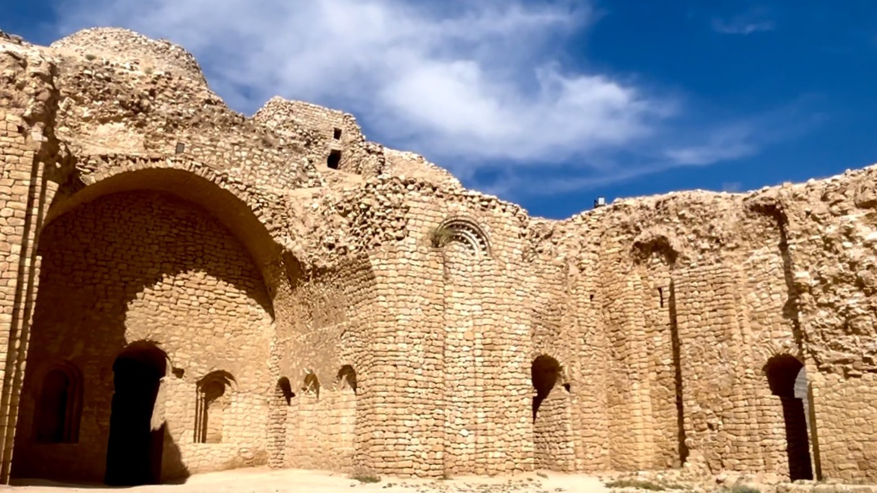A Byzantine monastery with a central church and Coptic inscriptions ...