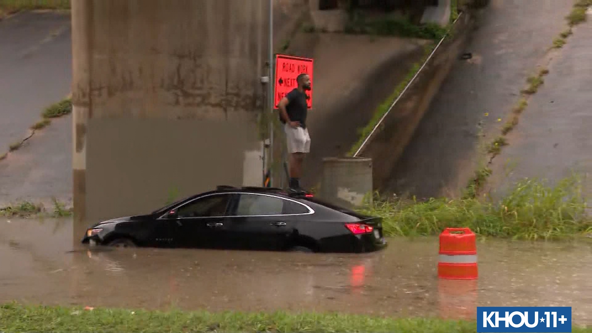 Man rescued from car at flooded underpass in Houston