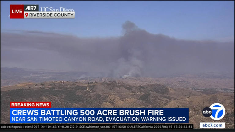Evacuation order issued for 500-acre brush fire in Riverside County
