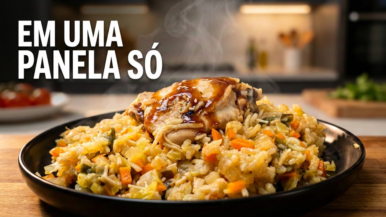Arroz japonês one pot fácil e saboroso com frango e legumes
