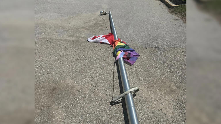 Police investigating after flagpoles flying Pride flag cut down in ...
