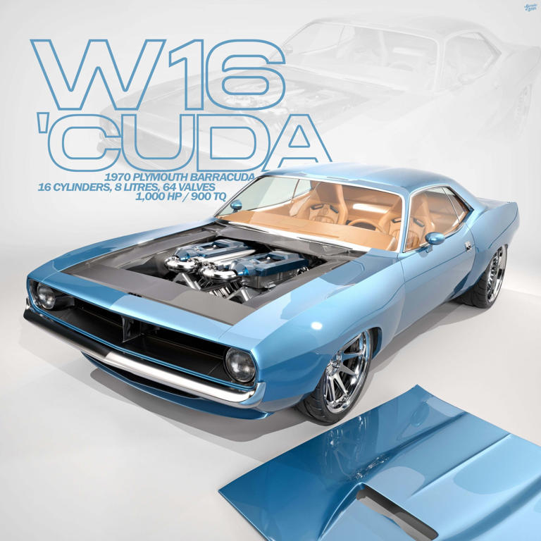 Got a Bugatti W16 lying around? A designer has the perfect ‘Cuda for it