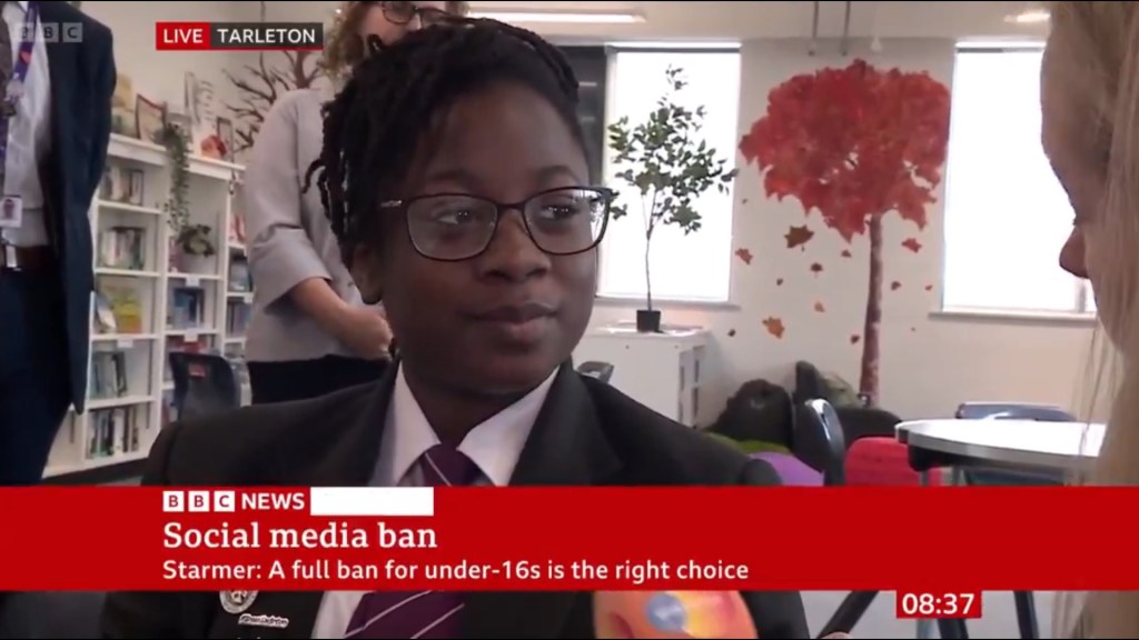 English teen gives hilarious live-TV response to UK’s new social media ban