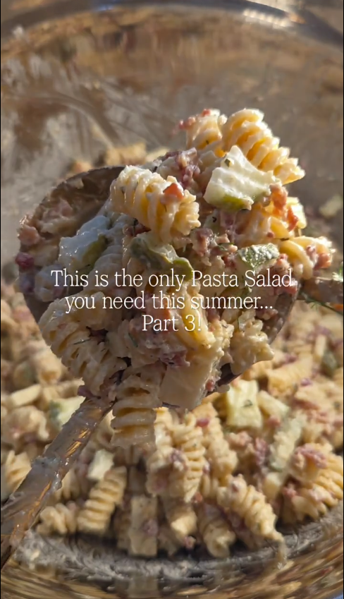 Creamy bacon dill pickle pasta salad