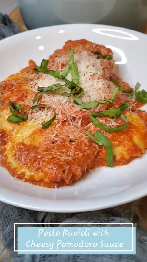Homemade ravioli with flavorful pesto pasta dough