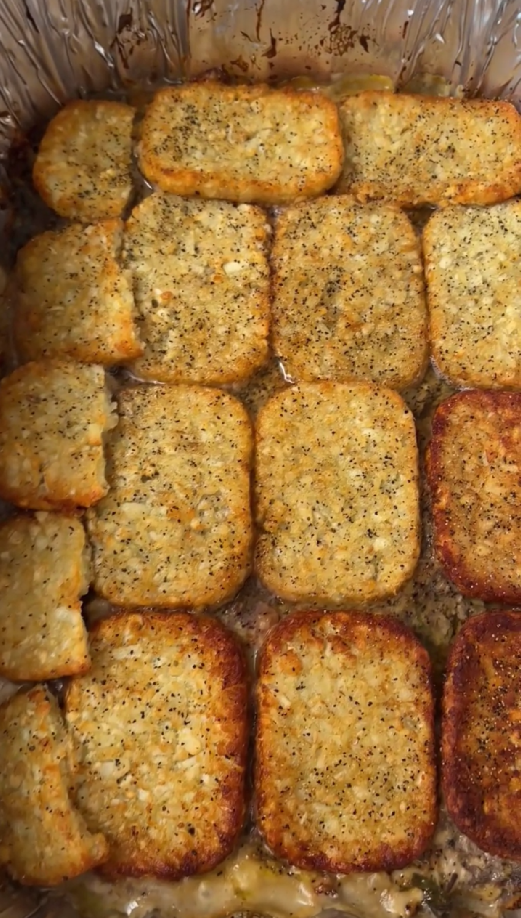 Cheesy savory hashbrown meat bake made easy at home