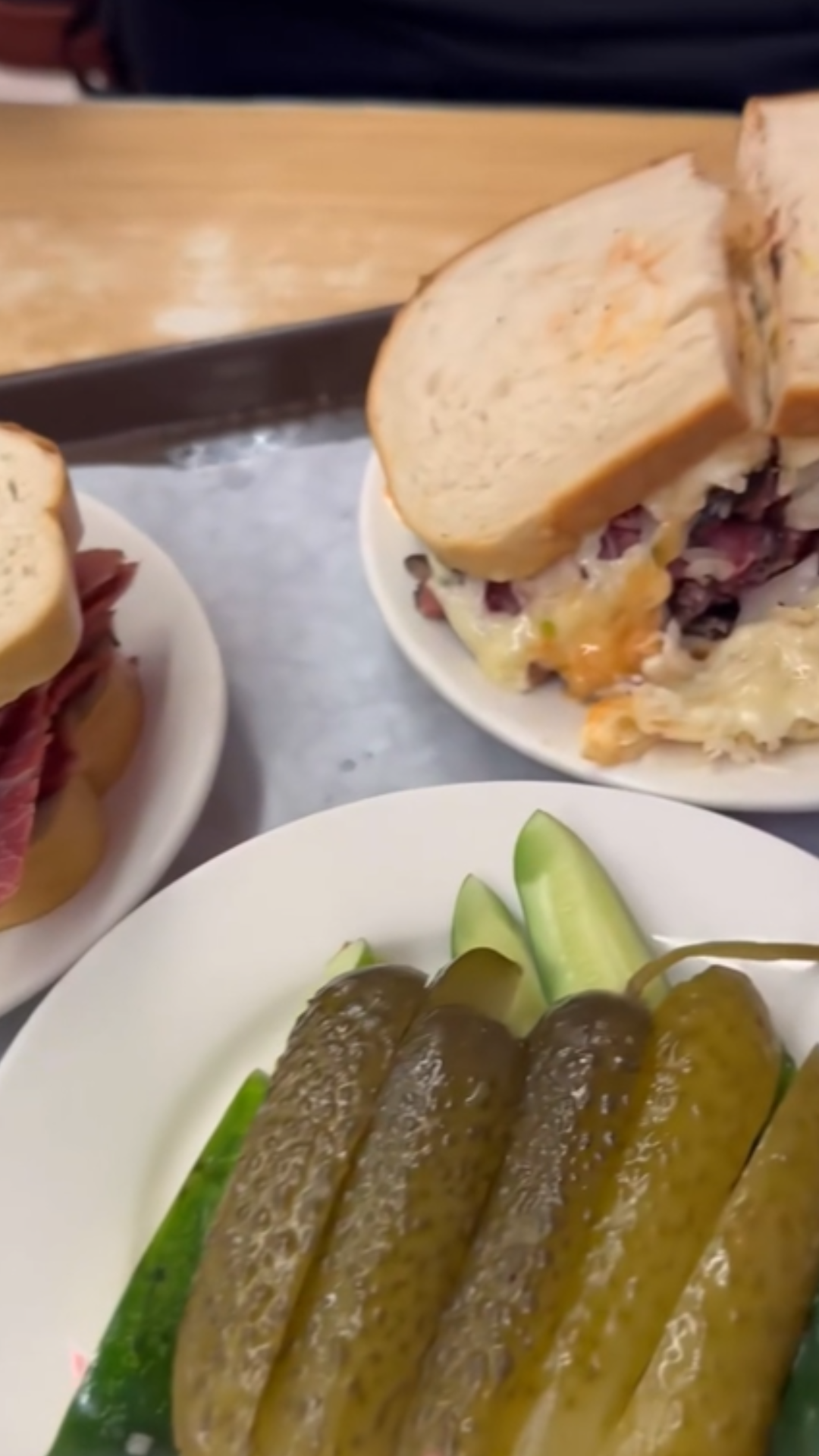 Legendary Katz’s Deli NYC pastrami sandwich in action