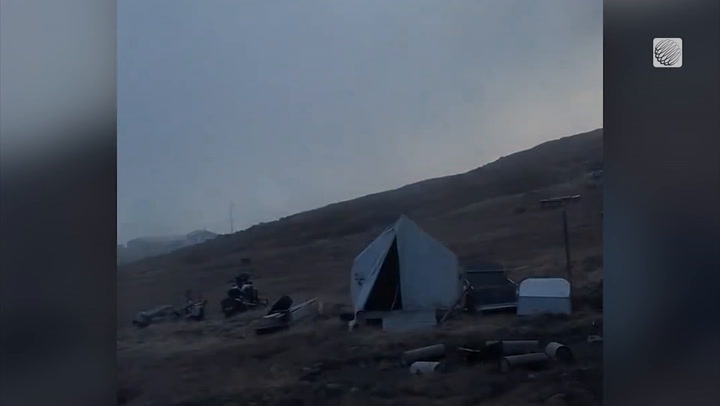 Rapidly moving fog rolls through Nunavut landscape
