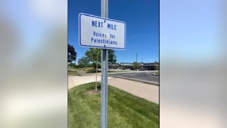 'Voices for Palestinians' adopt a road near Temple Israel leads to sign ...