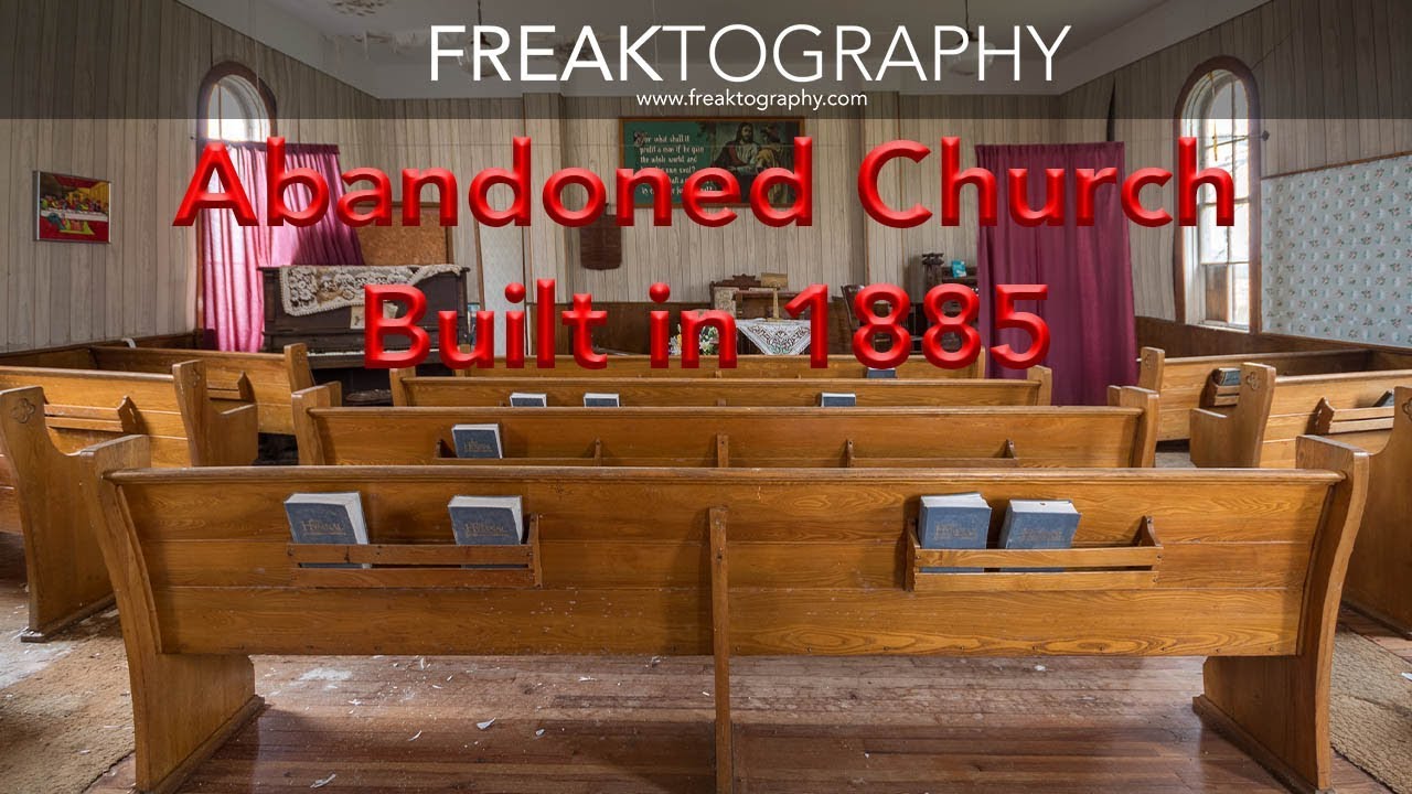 Inside a small rural abandoned church: Quiet interior frozen in time