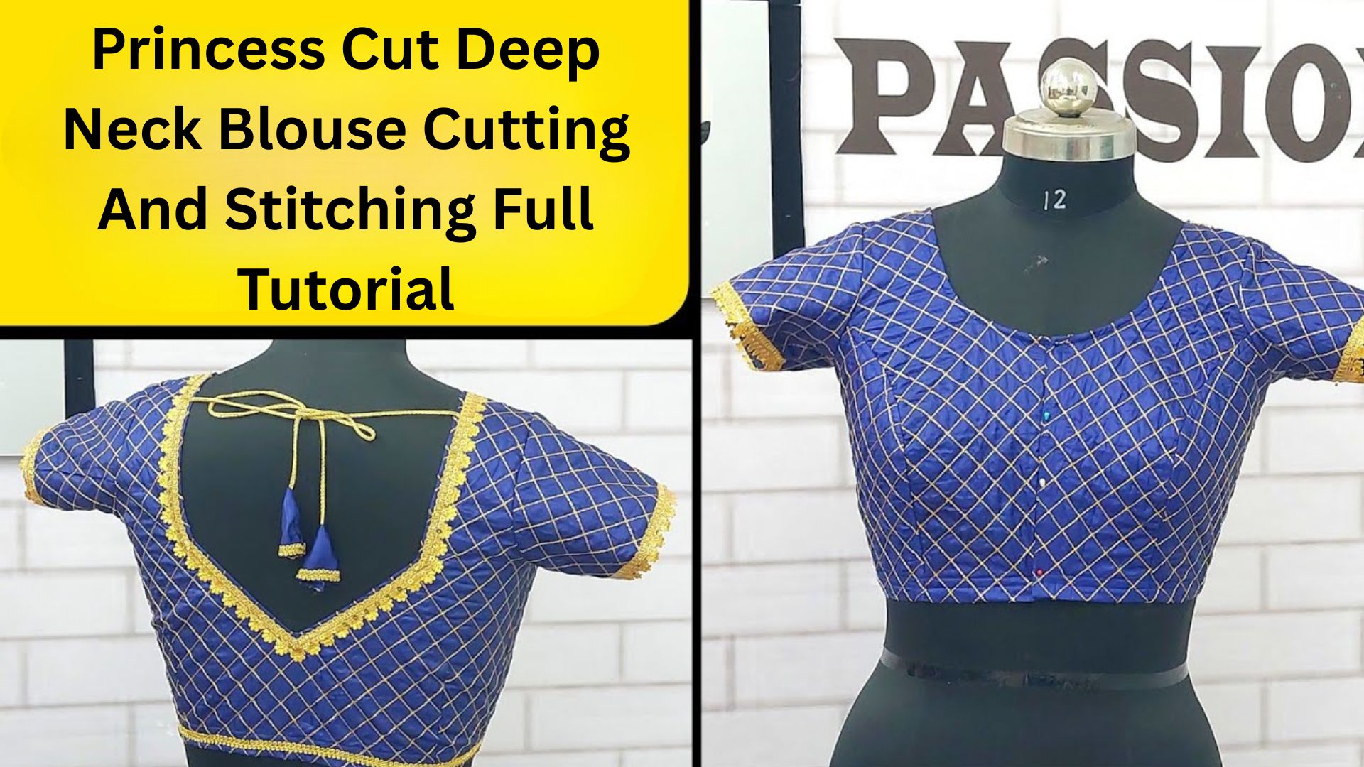 Princess cut deep neck blouse cutting and stitching full tutorial