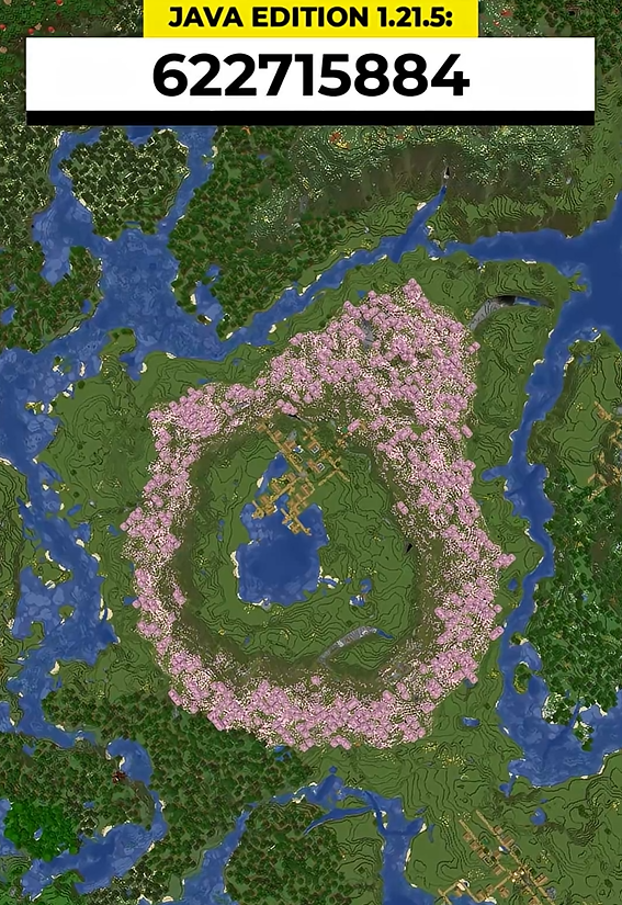Minecraft cherry grove circle lake village seed: Scenic survival world