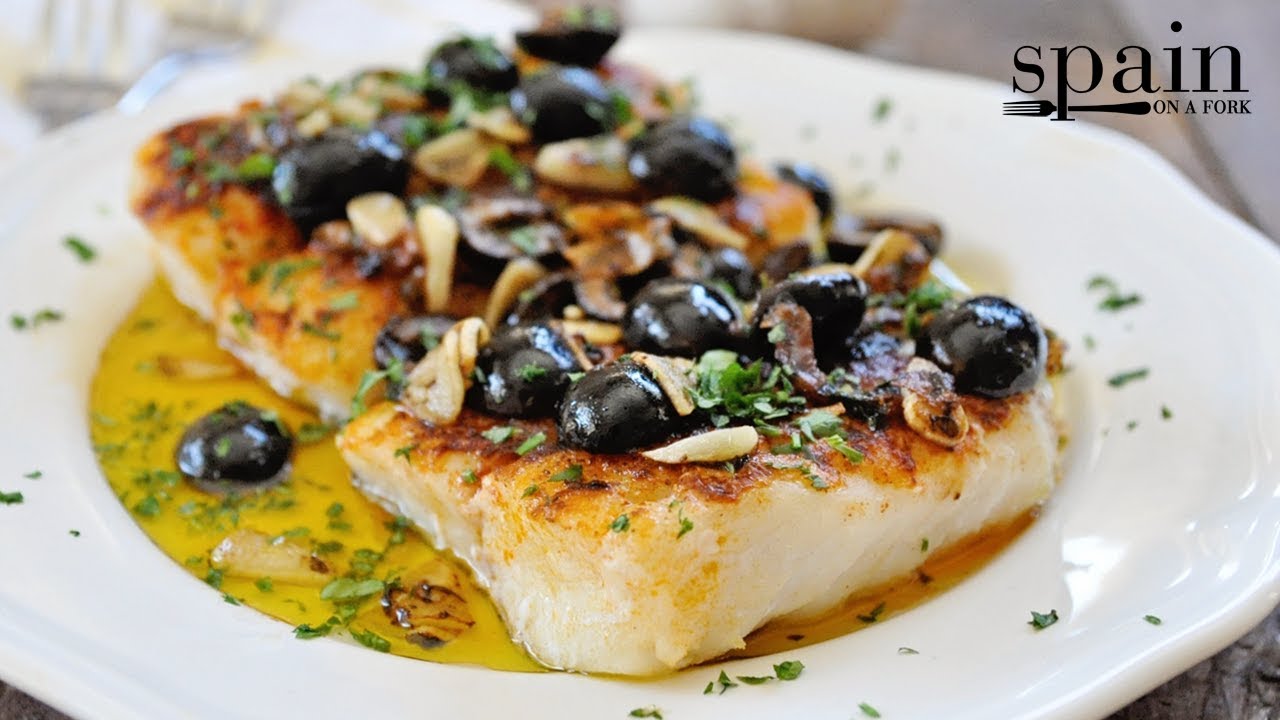 Pan-grilled paprika cod with olives & garlic: Easy Spanish seafood recipe