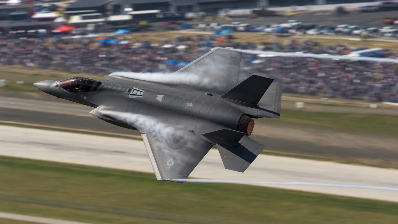 F-35 demo stuns crowd as pilot unleashes next-gen helmet and dives into ...