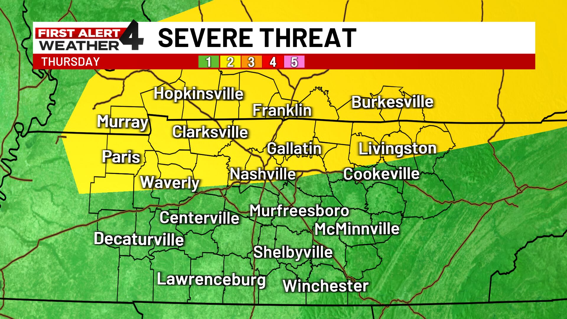 First Alert Weather Day: Strong storms possible on Thursday in Middle TN