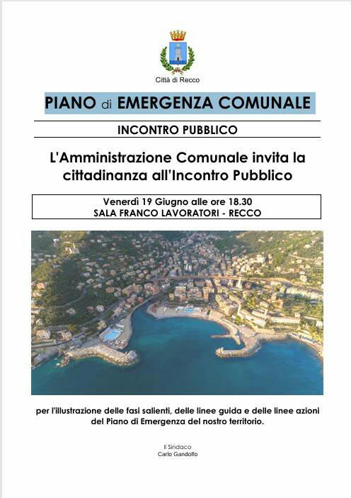 Recco, incontro pubblico sul piano di emergenza comunale
