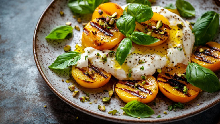 Burrata mit gegrillten Pfirsichen: cremig, sommerlich und wunderbar ...