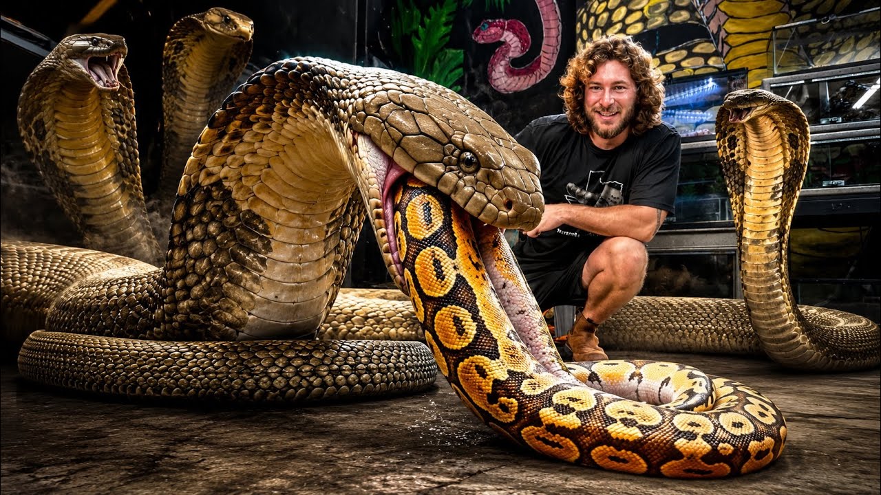 Giant hungry king cobras!