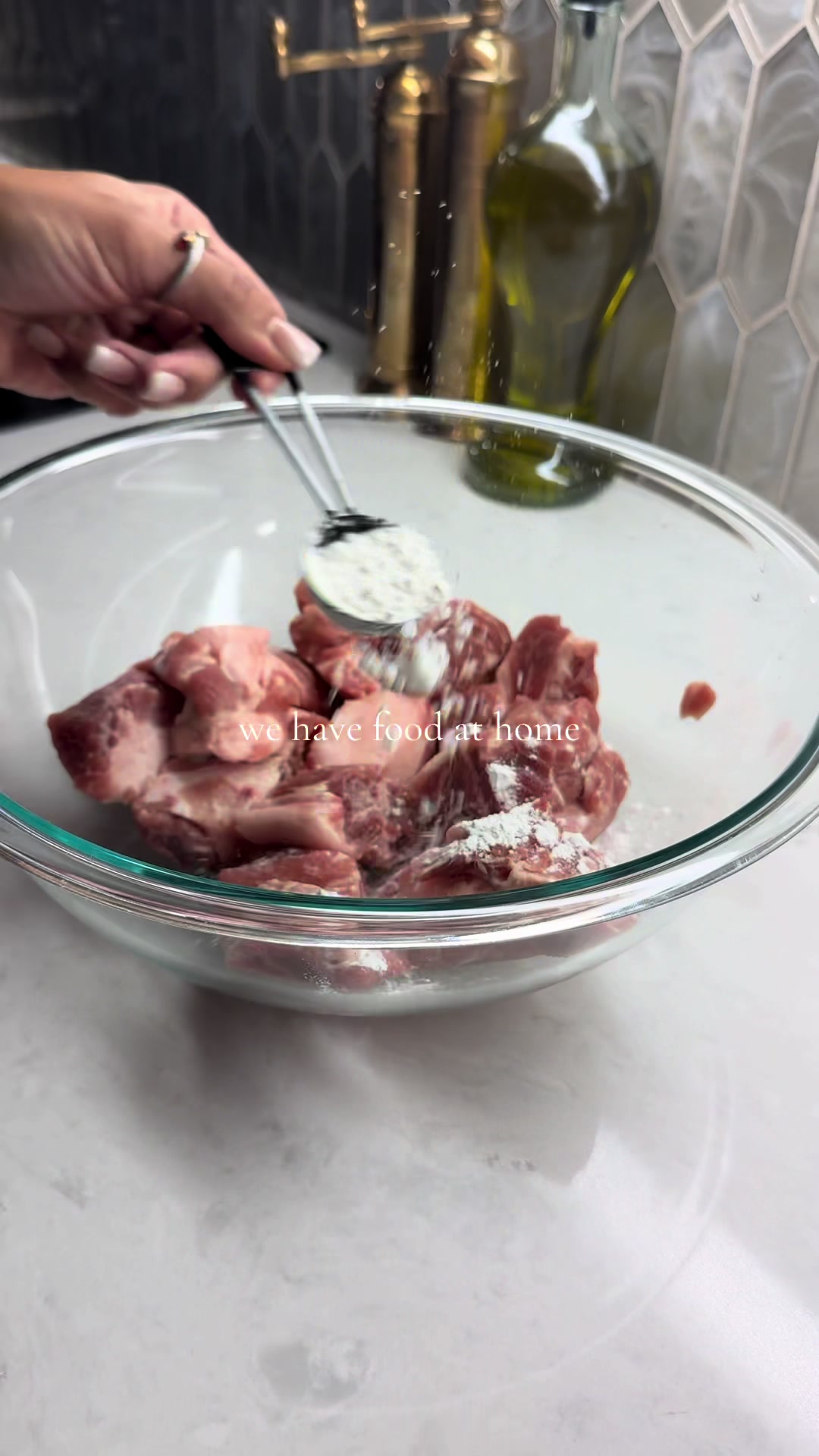Home cooking dinner by dusting raw meat with flour, because we have ...