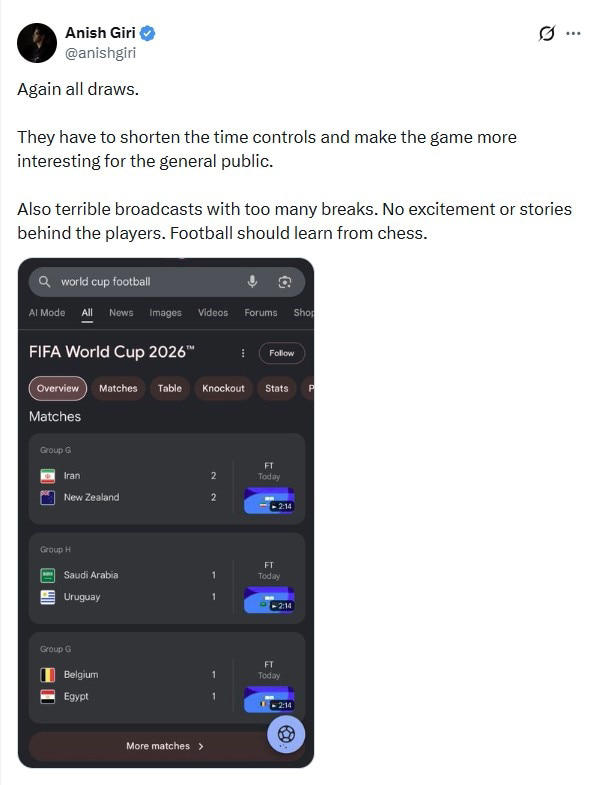 FIFA World Cup: Grandmaster Anish checkmates football Twitter after day ...