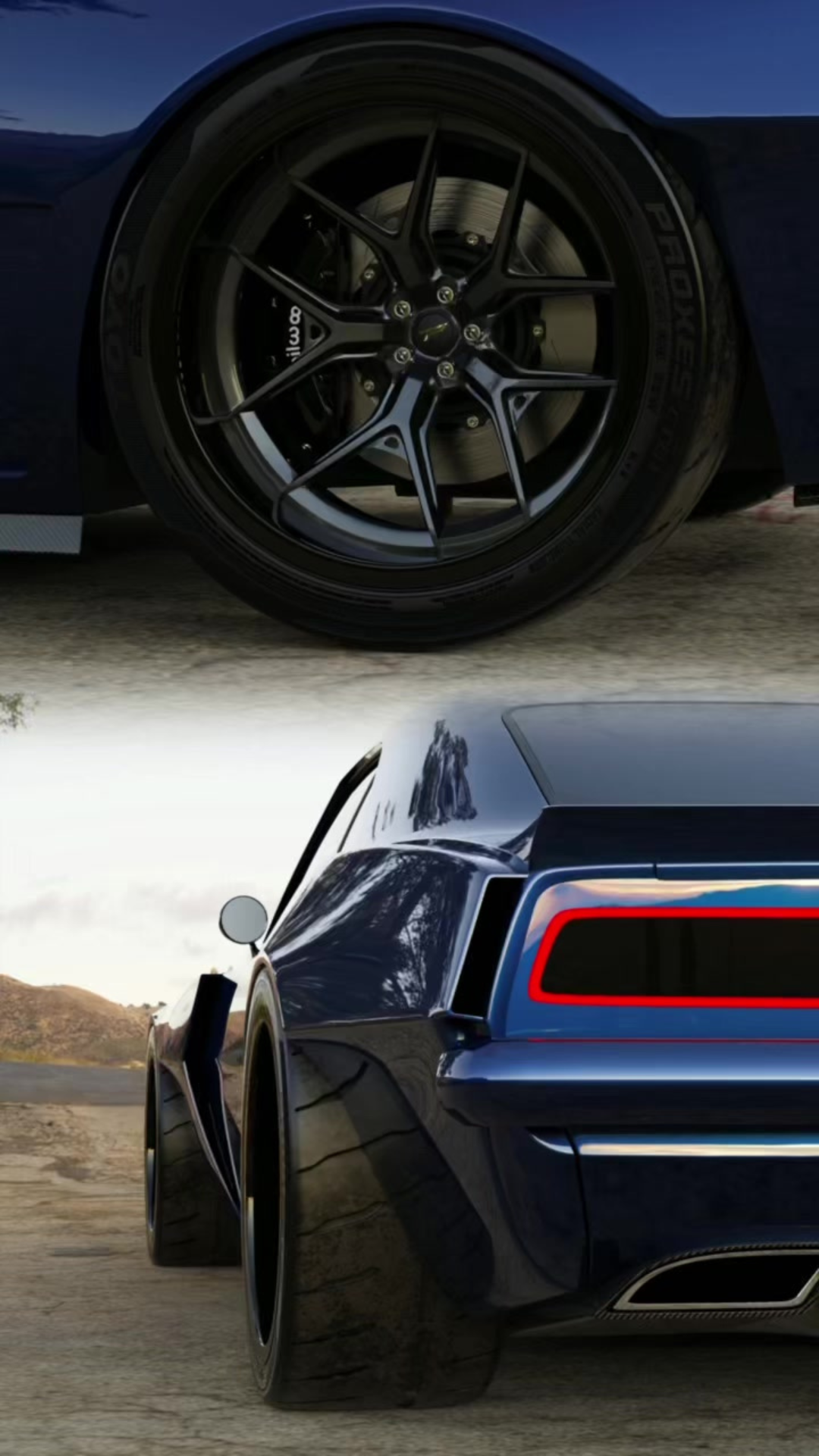 1969 Camaro widebody dark blue custom 3D car rendering build