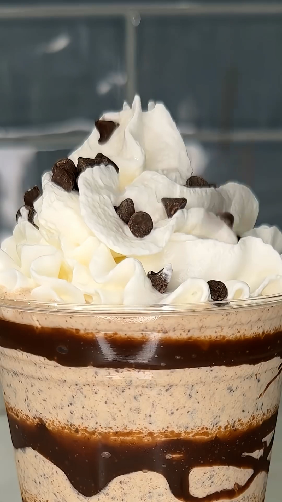 Creamy blended milkshake loaded with bits of edible cookie dough