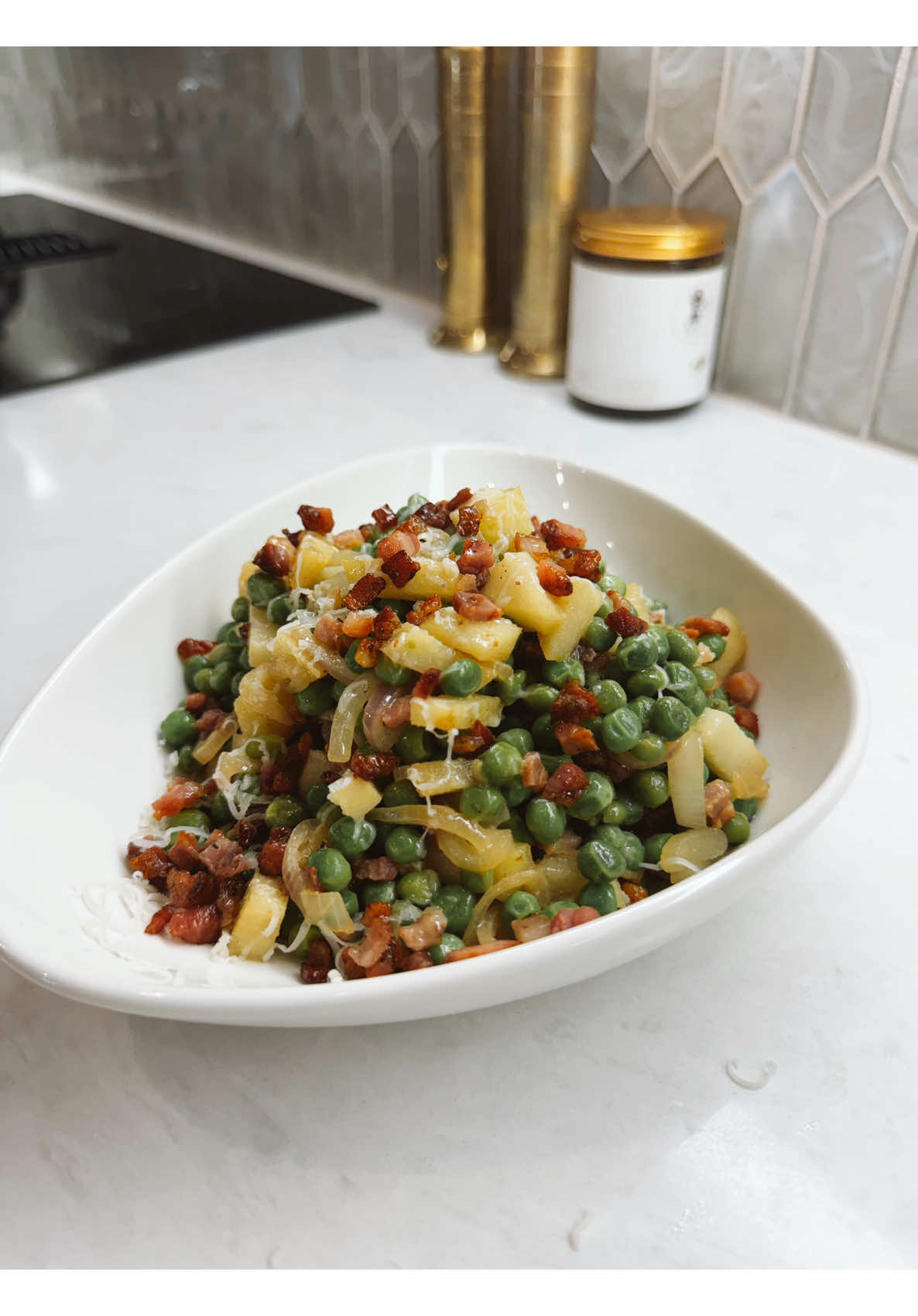 A less common Thanksgiving side with buttery pancetta, peas, pear ...