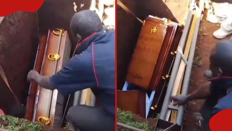 Terrified mourners scream and wail as coffin falls and bursts open ...