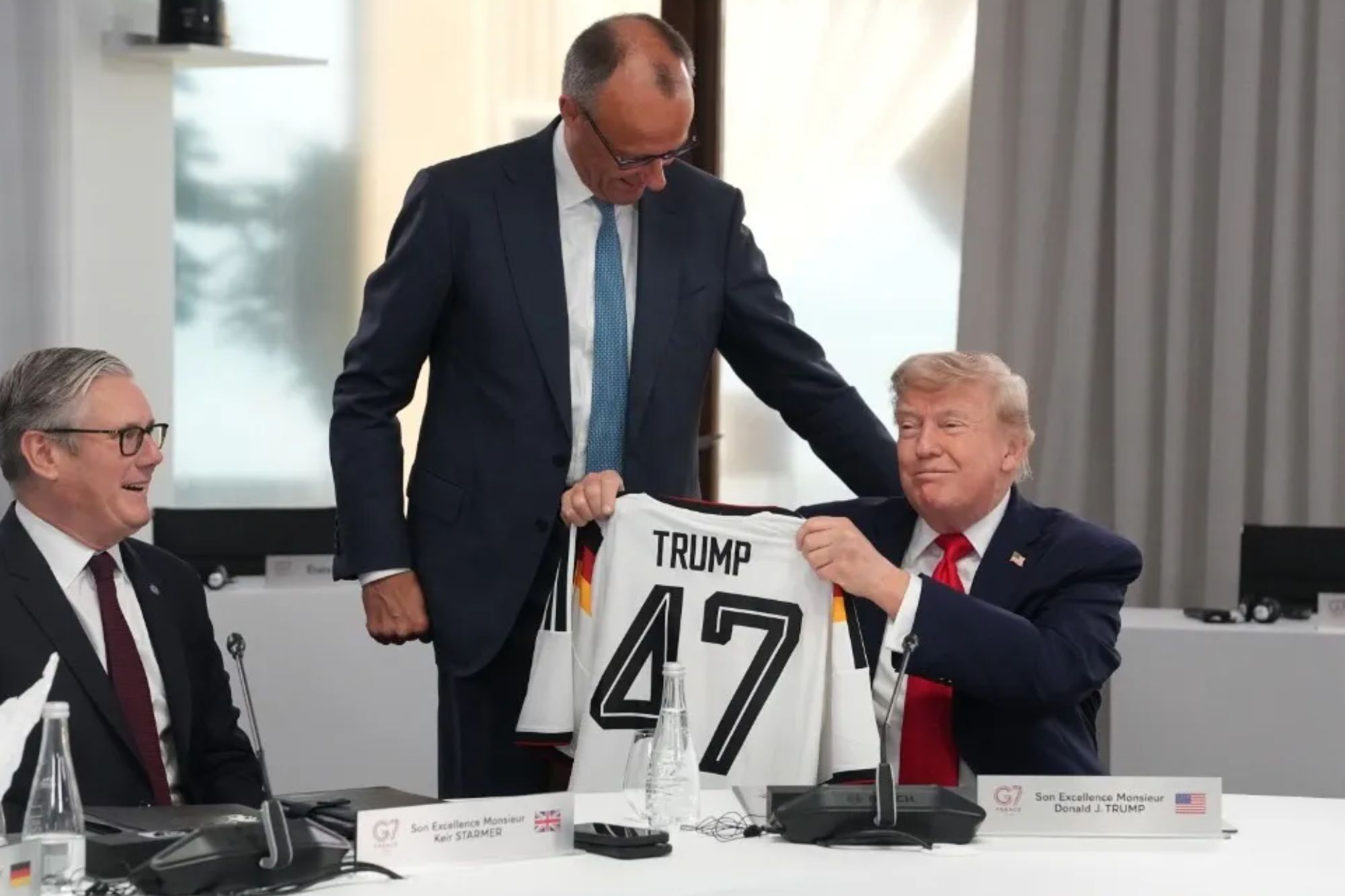 German Chancellor Friedrich Merz gifts Trump '47' soccer jersey as ...