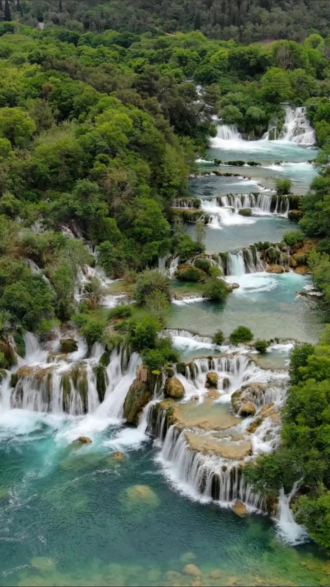 Krka, Croatia: Drone views of spectacular waterfalls in central Dalmatia