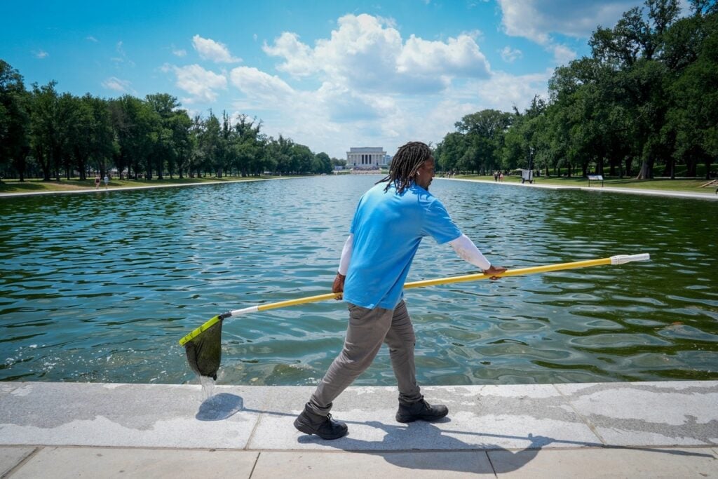 Trump's 'American flag blue' reflecting pool turns green again