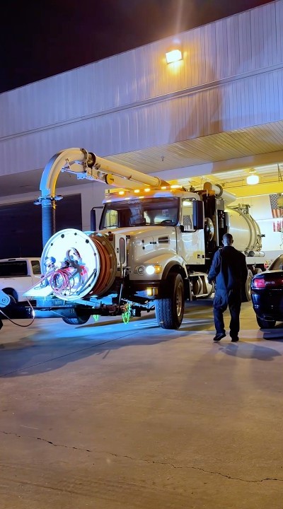 Rotator backs in loaded vacuum truck