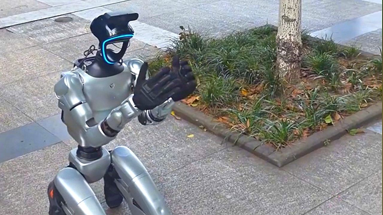 Cash-strapped robot kneels and begs park-goers for money in China
