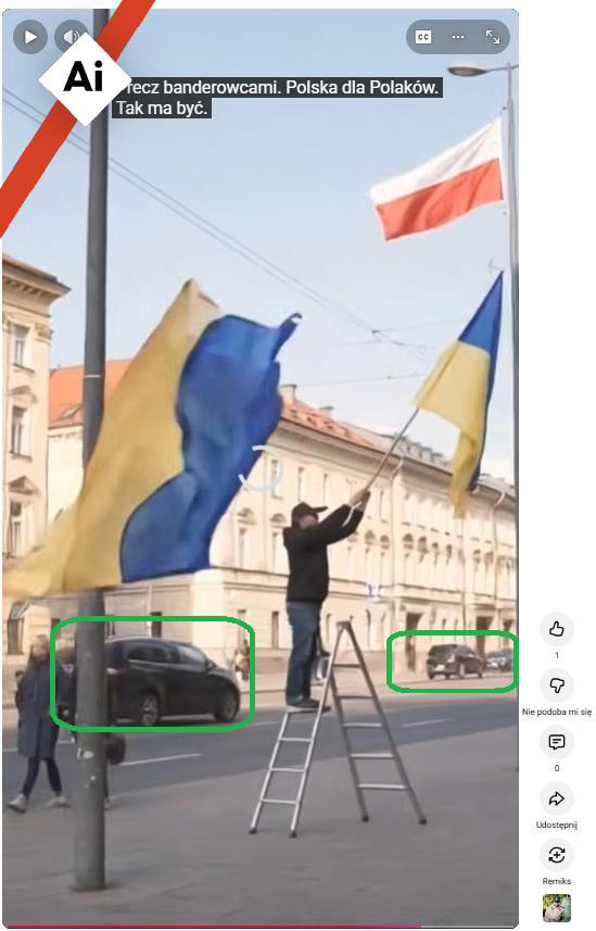 Film z mężczyznami ściągającymi ukraińskie flagi został stworzony przy ...
