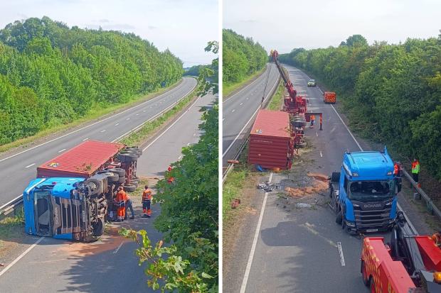Photos and video show dramatic lorry crash on A34 near Winchester