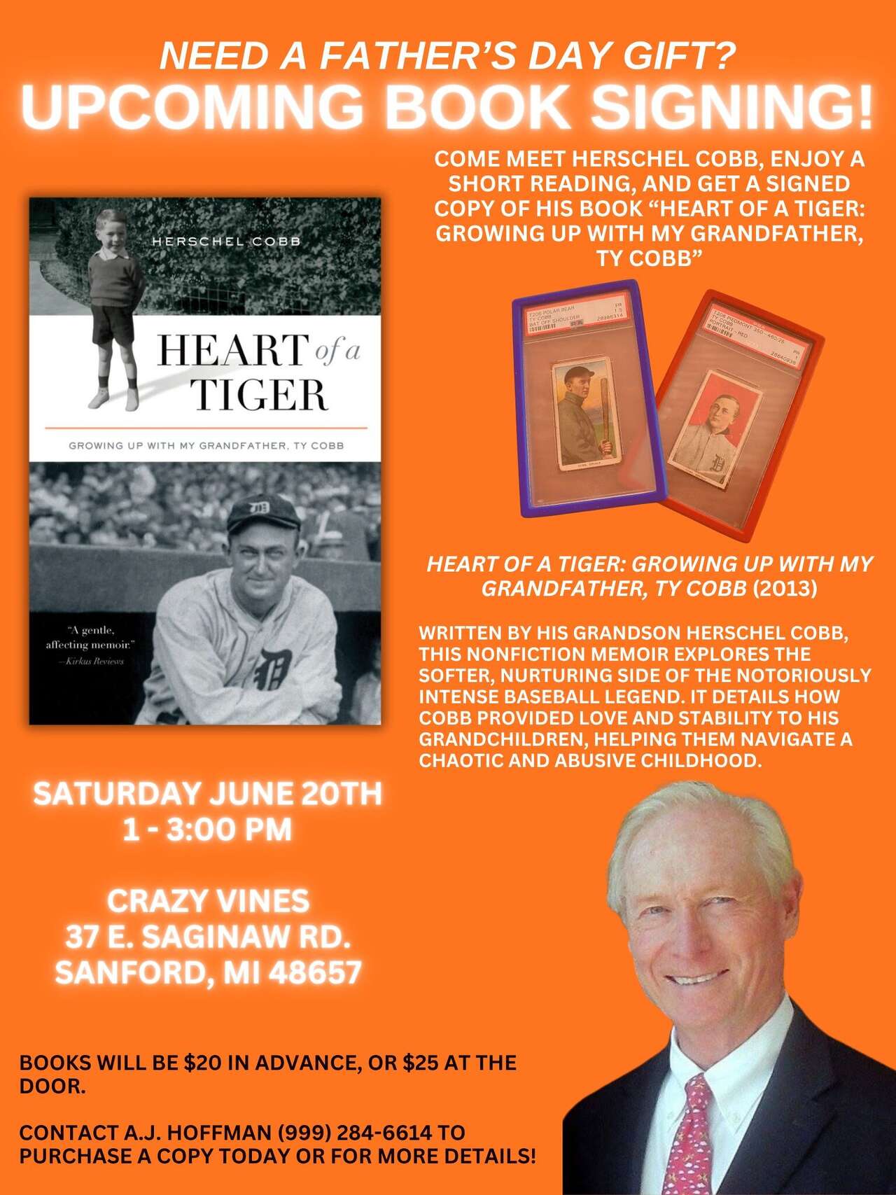 Ty Cobb's grandson to sign memoir in mid-Michigan on Father's Day weekend