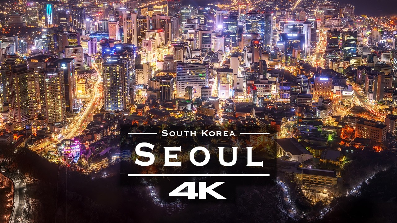 Seoul at night in 4K aerial tour of a futuristic city
