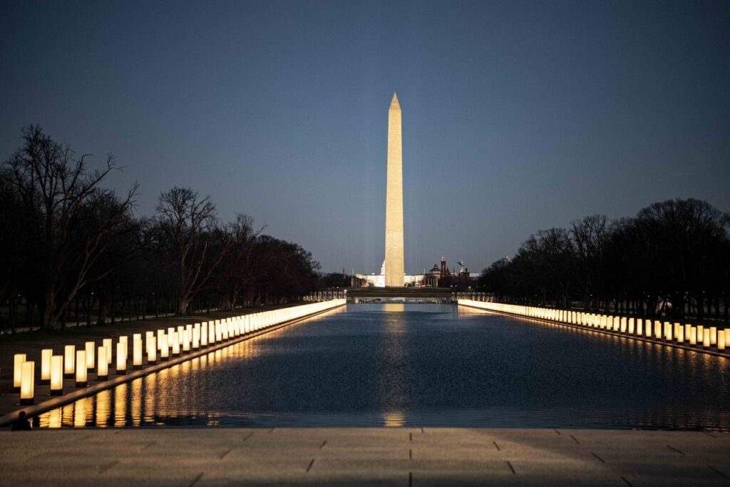 Trump's 'American flag blue' reflecting pool turns green again