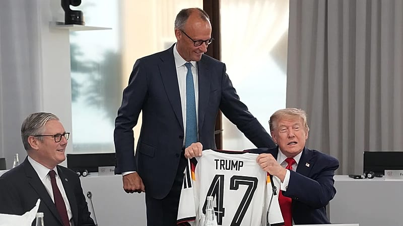 Watch: German chancellor surprises Trump with 'Trump 47' football ...