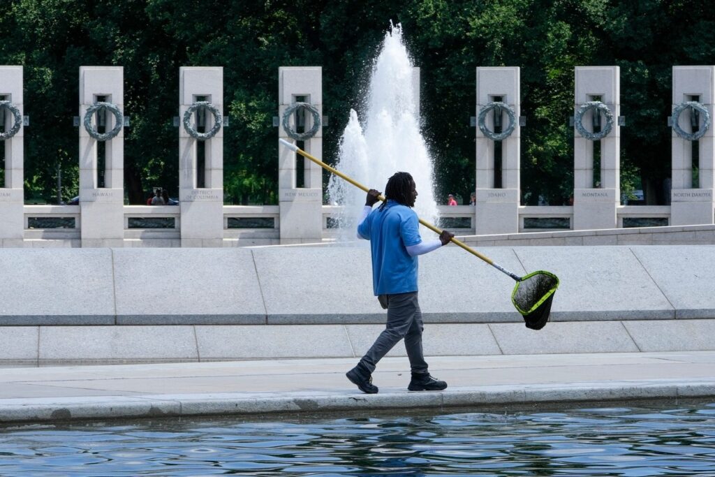 Trump's 'American flag blue' reflecting pool turns green again