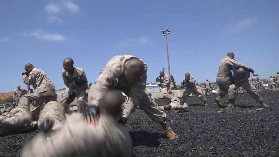 Marine Corps recruits of Bravo Company conduct martial arts training