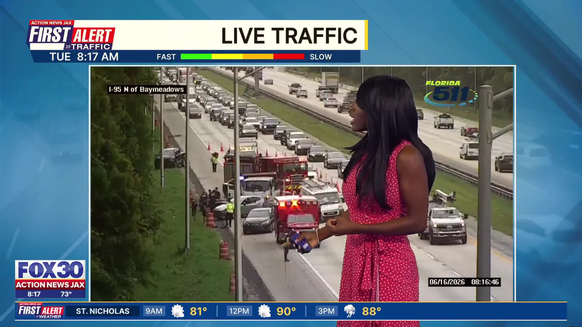 I-95 lanes blocked at Baymeadows Road due to crash | First Alert Traffic