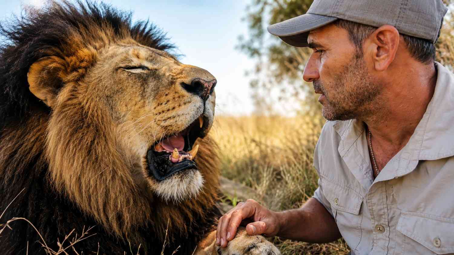A black-maned lion got dangerously close
