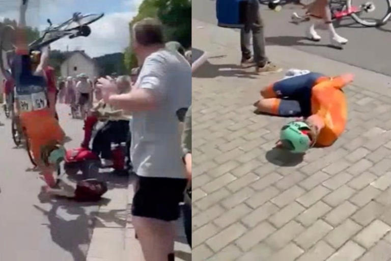 Elderly fan causes cycling crash after driving scooter into peloton