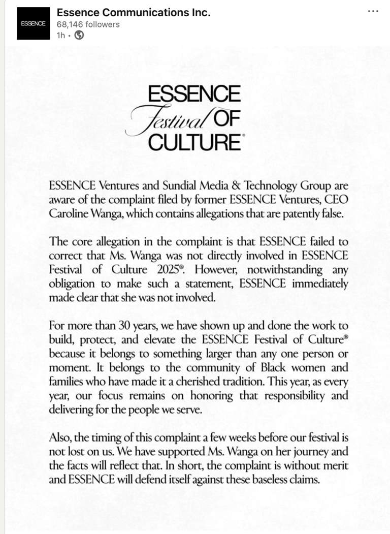 Former CEO Caroline Wanga files defamation lawsuit against Essence ...