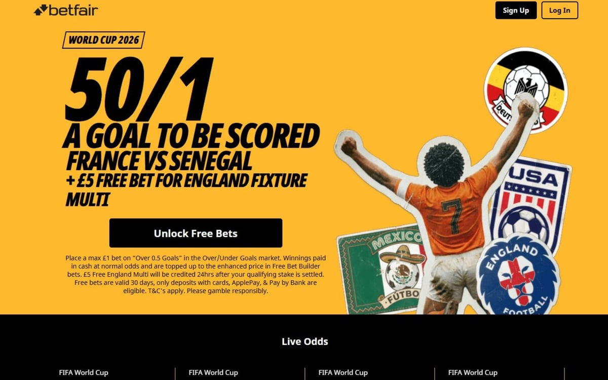 50/1 on a goal in France vs Senegal & £5 England multi with Betfair