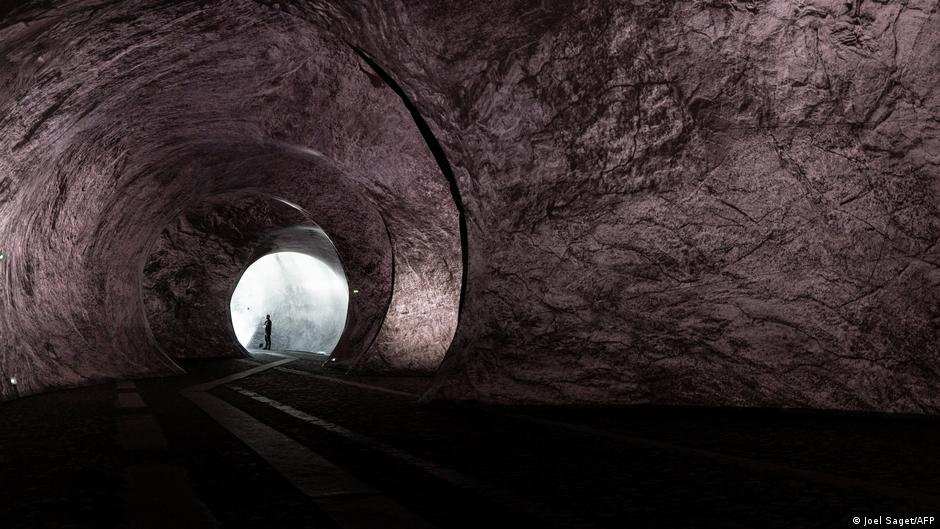 Christo-like art project turns Parisian bridge into cave